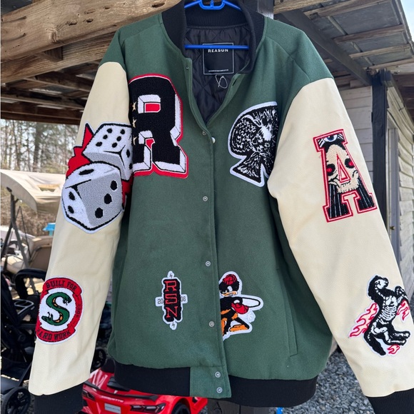 Reason | Jackets & Coats | Reason Green And Cream Varsity Jacket | Poshmark